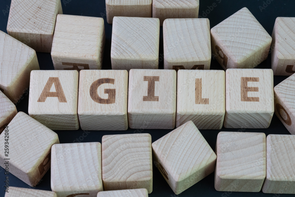 Agile software development concept, cube wooden block with alphabet ...