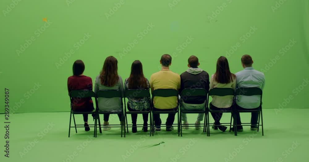 GREEN SCREEN CHROMA KEY Front view group of young people applause and ...