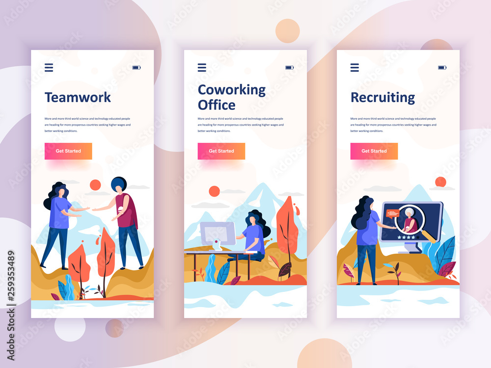 Set of onboarding screens user interface kit for Teamwork, Coworking ...