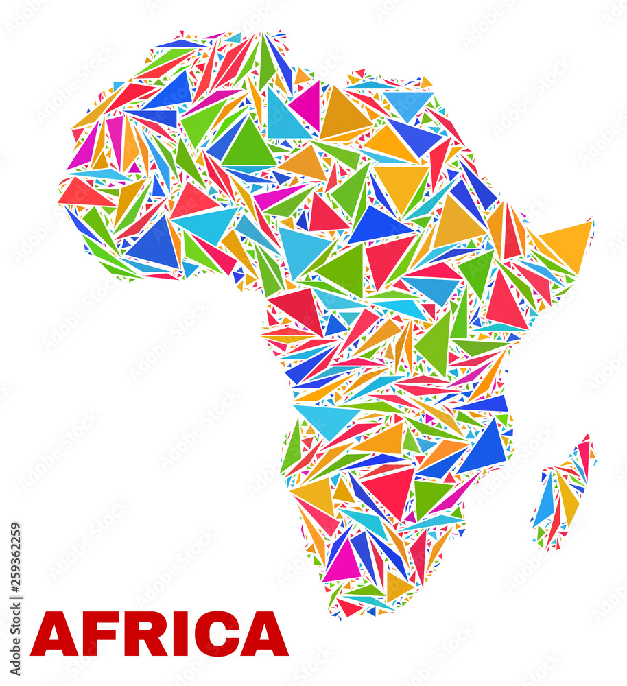 Mosaic Africa map of triangles in bright colors isolated on a white ...
