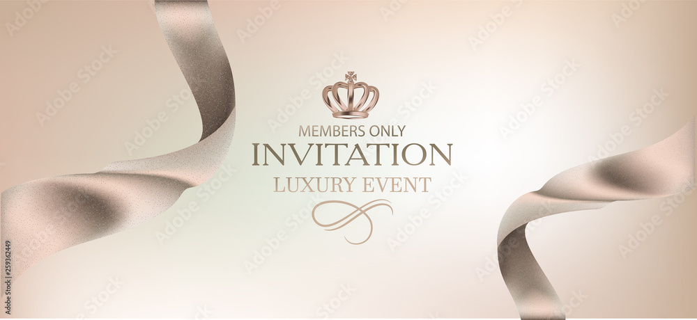 Elegant beige invitation card with curly ribbons. Vector illustration ...