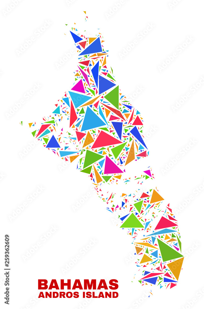 Mosaic Andros Island of Bahamas map of triangles in bright colors ...