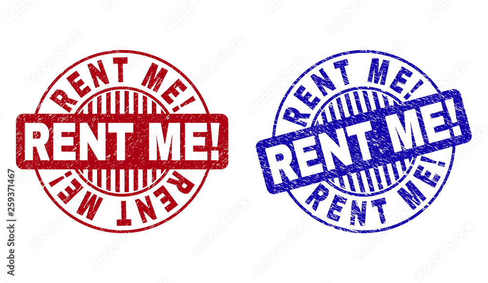 Grunge RENT ME Exclamation round stamp seals isolated on a white ...
