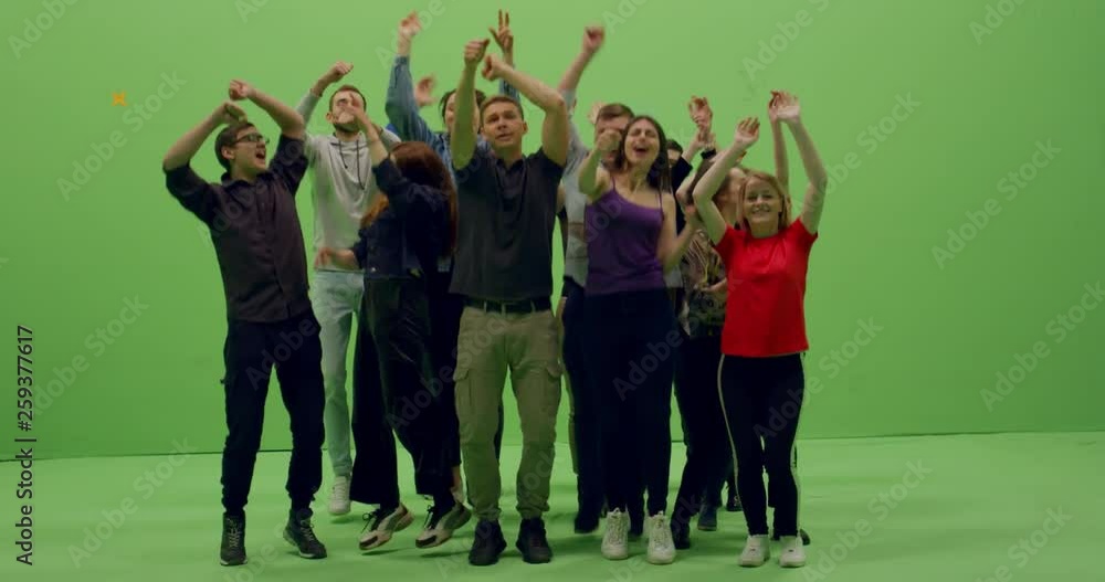 GREEN SCREEN CHROMA KEY Front view group of young people dancing and ...
