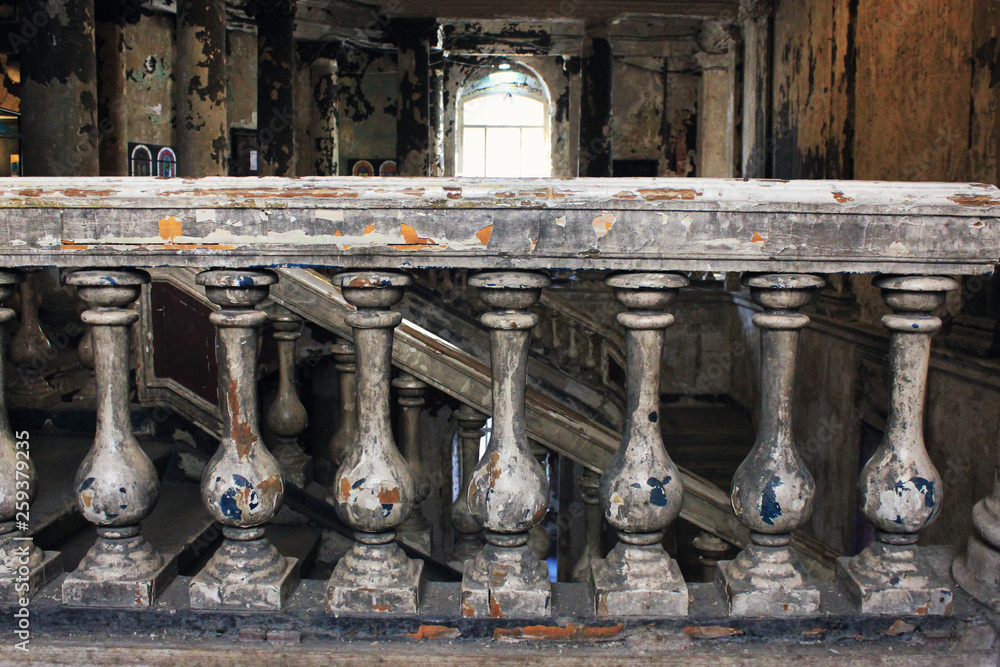 Old balustrade with several baluster posts on historical decorative ...