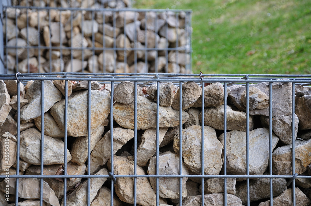 steps of gabions in hilly public park Stock Photo | Adobe Stock