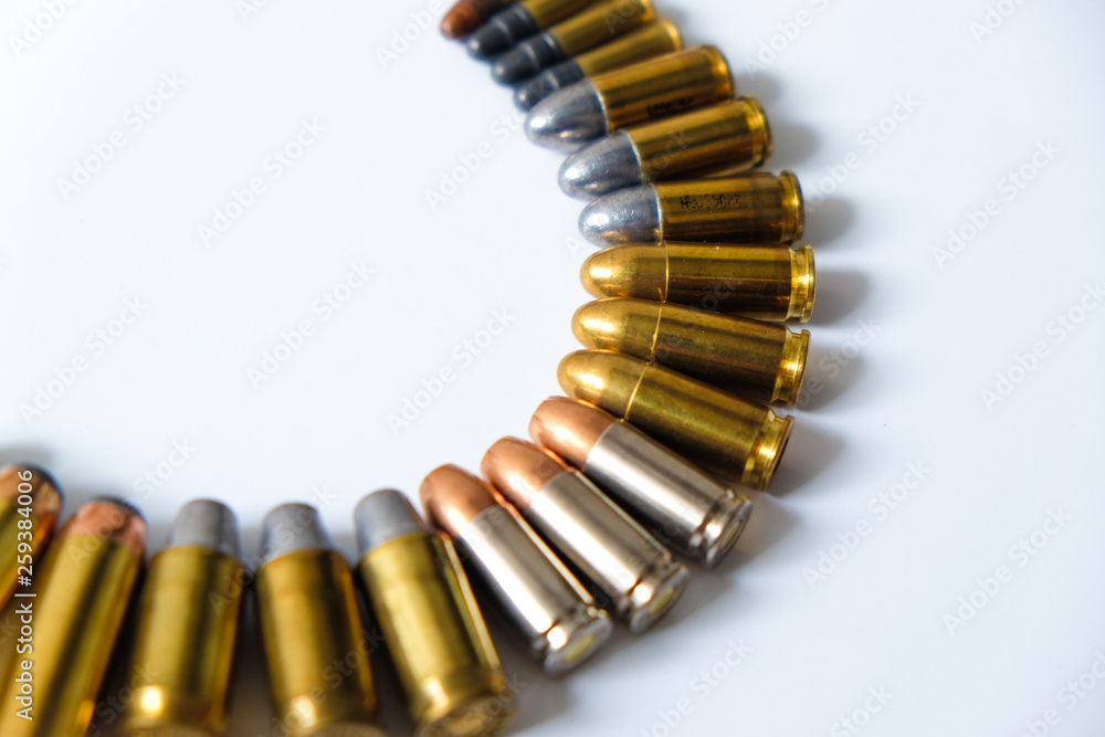 Gun FMJ JHP and JSP bullet on white background Stock Photo | Adobe Stock