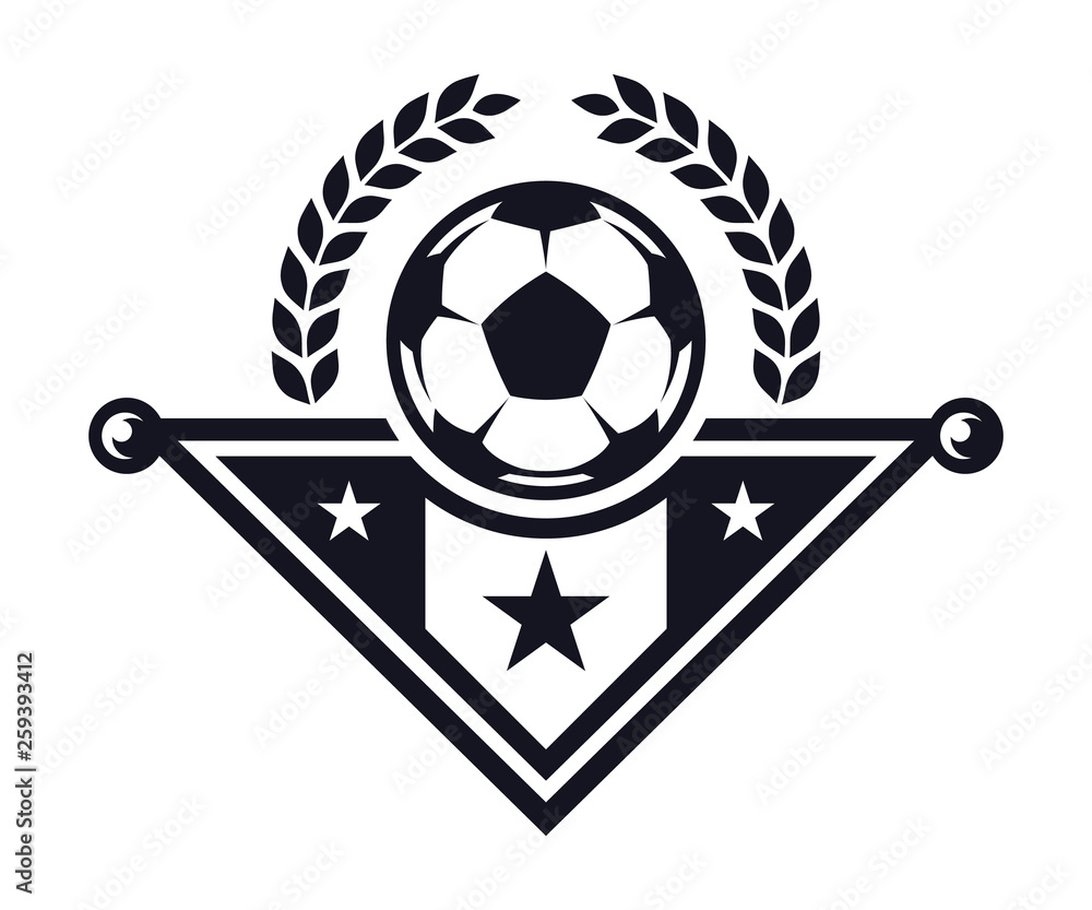 Football flat icon, soccer ball, striped flag with stars and laurel ...