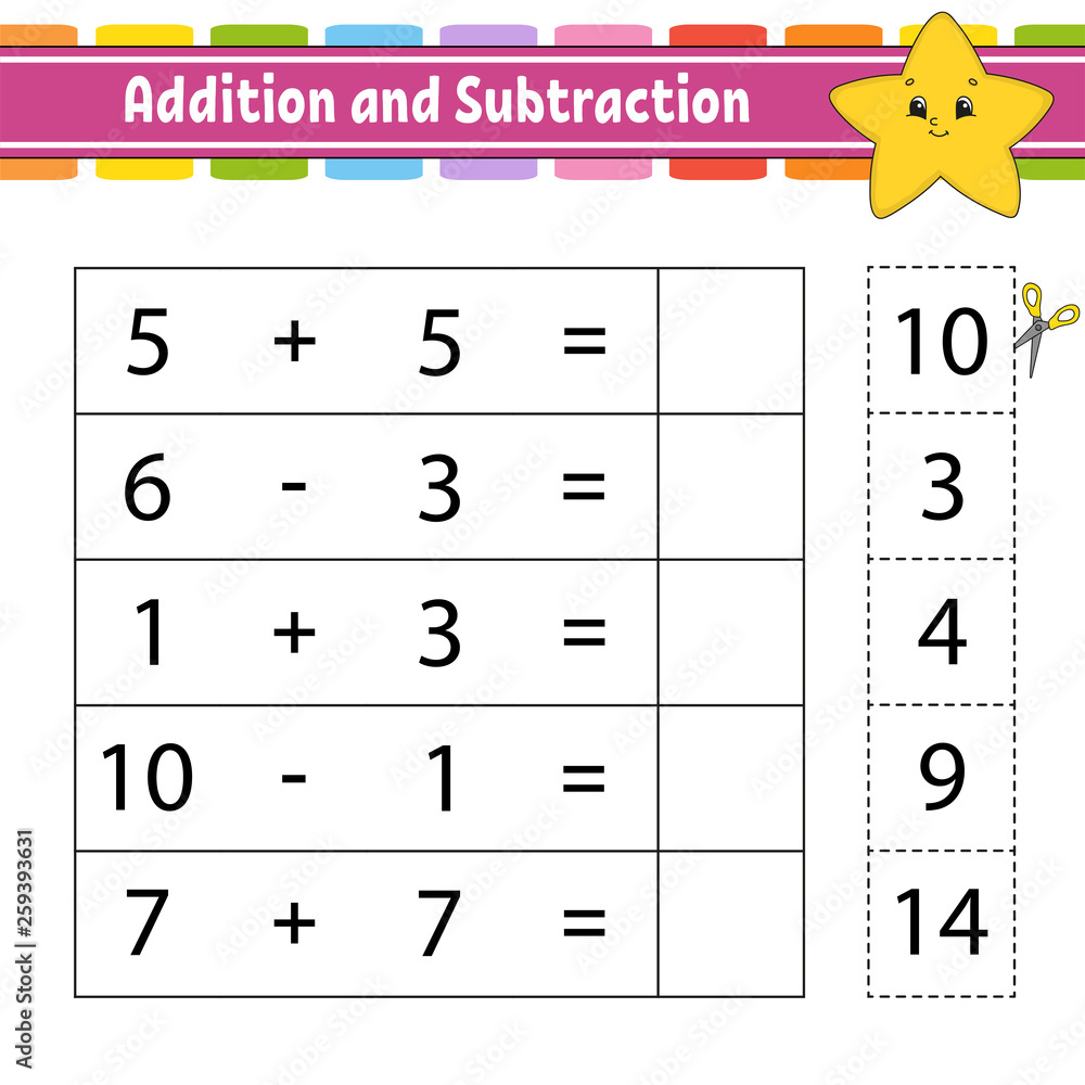 Addition and subtraction. Task for kids. Education developing worksheet ...