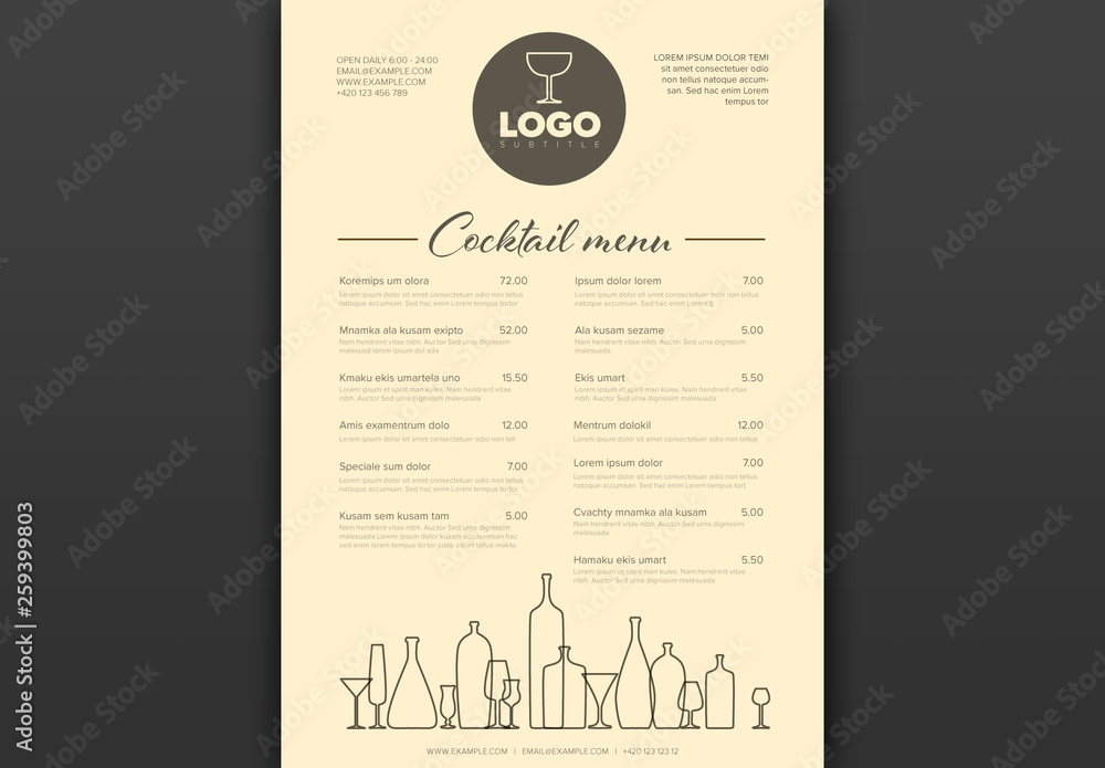Minimalist Cocktail Menu Layout with Bottle Icons Stock Template ...