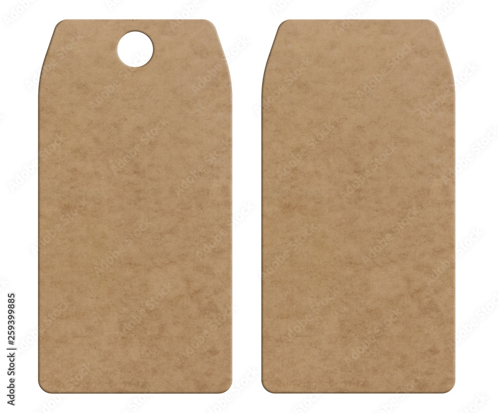 paper labels made of brown cardboard. with hole and without. isolated ...