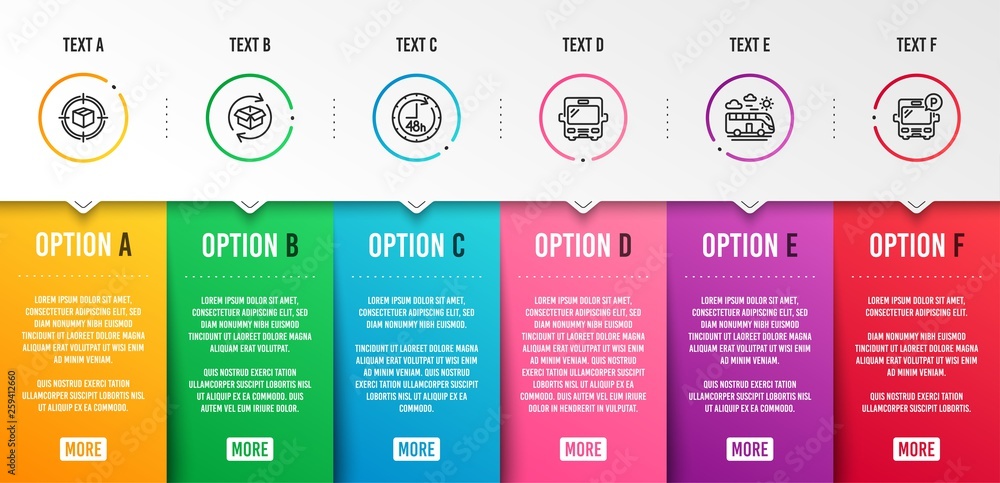 Vetor de Parcel tracking, Bus travel and 48 hours icons simple set ...