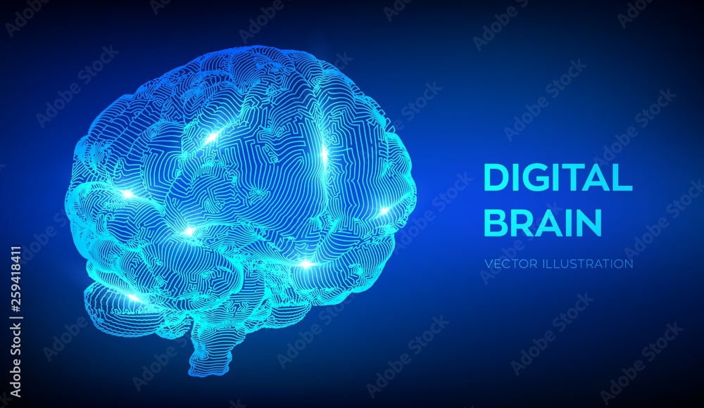 Brain. Digital brain. 3D Science and Technology concept. Neural network ...