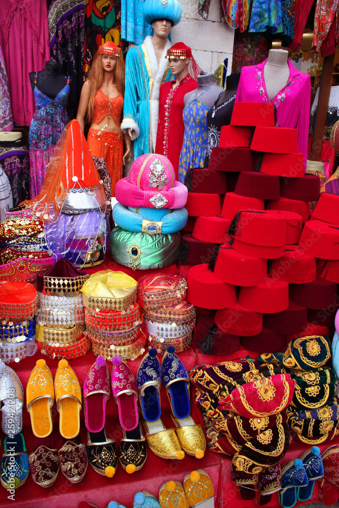 belly dancer costumes, fez, at bazaar im istanbul Stock Photo | Adobe Stock