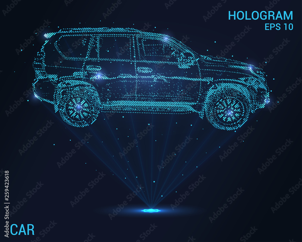 The car is a hologram. Holographic projection of the car. Flickering ...