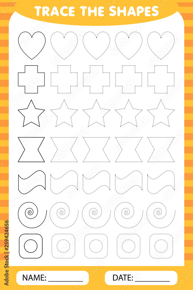 trace the geometric shapes around the contour - star, cross, heart ...