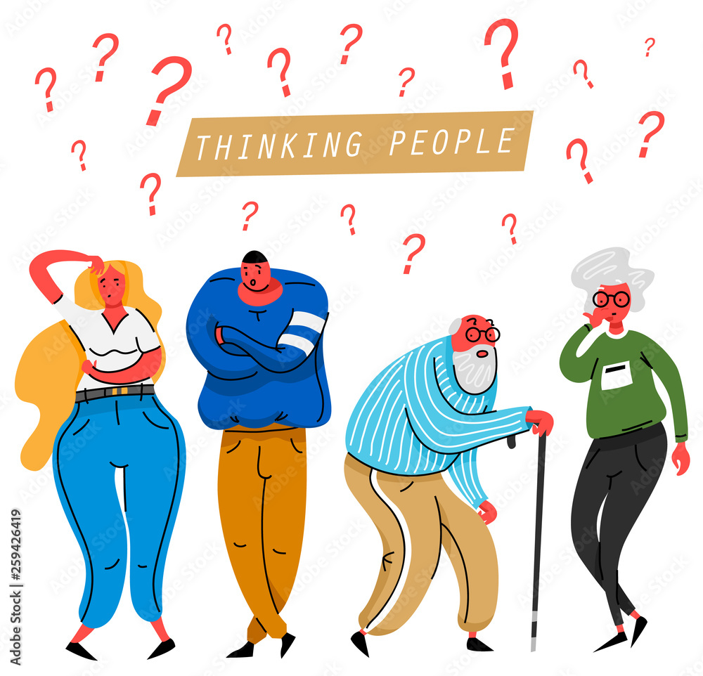 Thinking people. Thoughtful elderly and young couple understand the ...