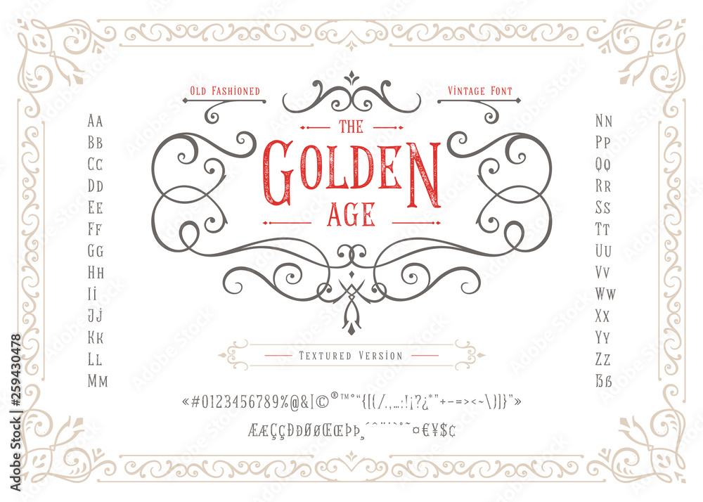 THE GOLDEN AGE - Textured Version Font. Old fashioned vintage design ...
