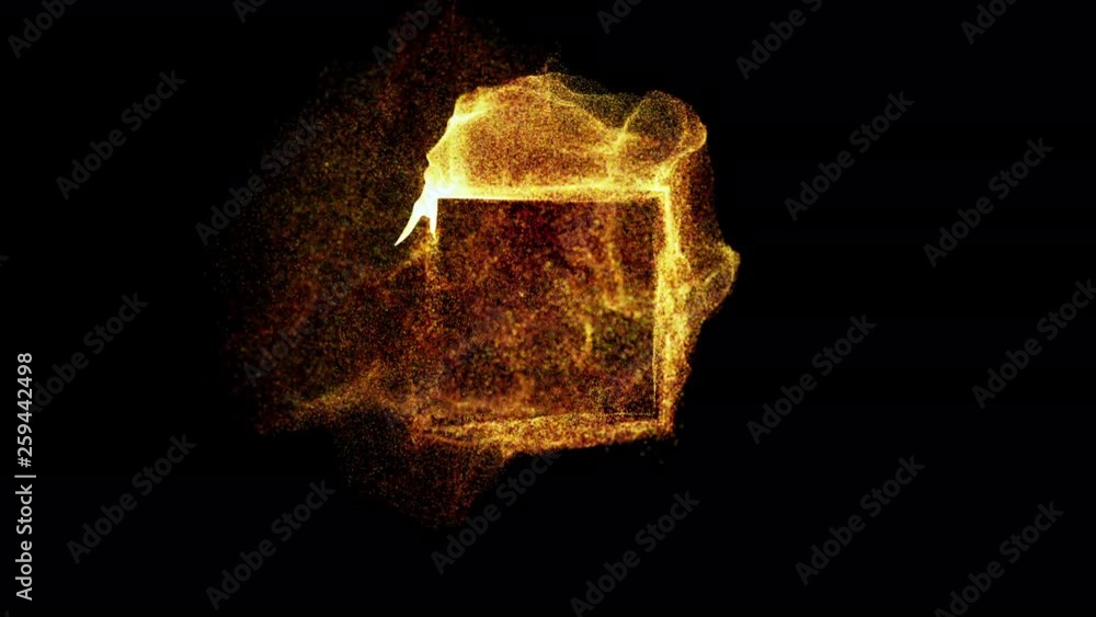 Explosion with particles around cube atom science technology, energy ...