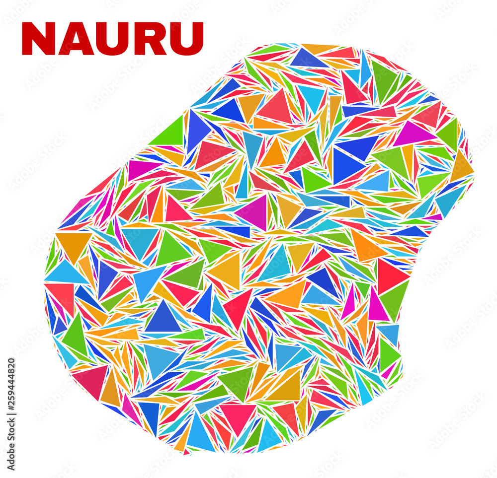 Mosaic Nauru map of triangles in bright colors isolated on a white ...