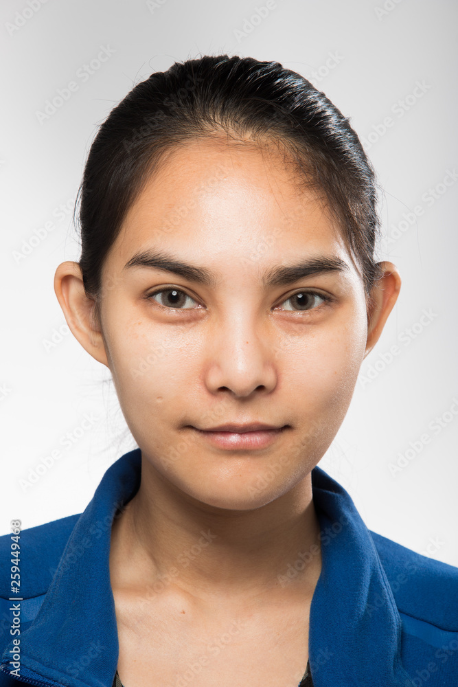 Asian Woman before applying make up hair style. no retouch, fresh face ...