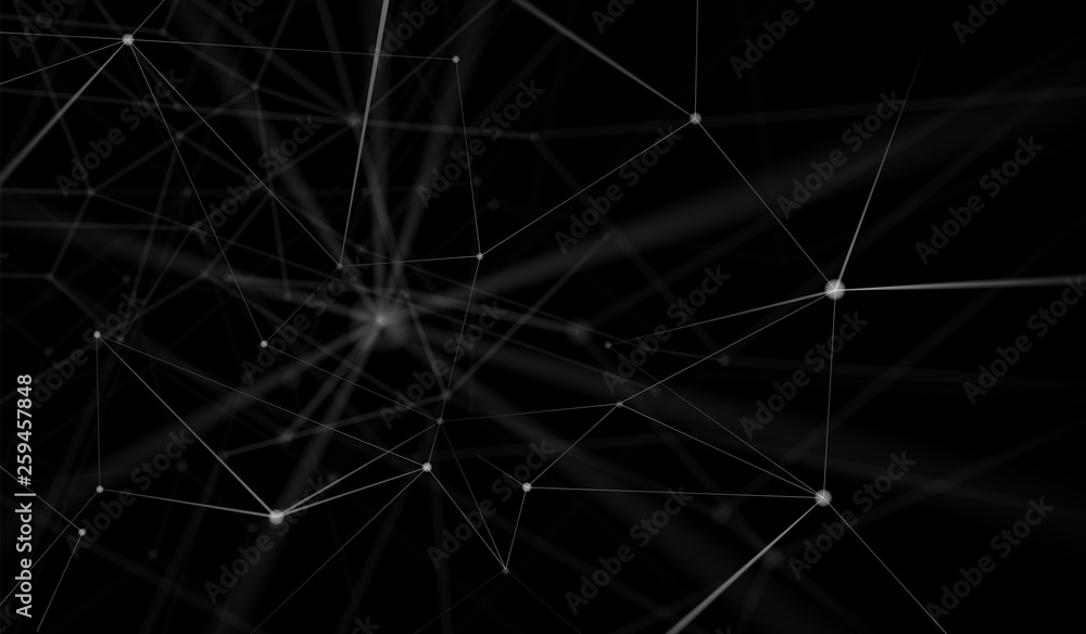 Black abstract communication background with white network pattern ...
