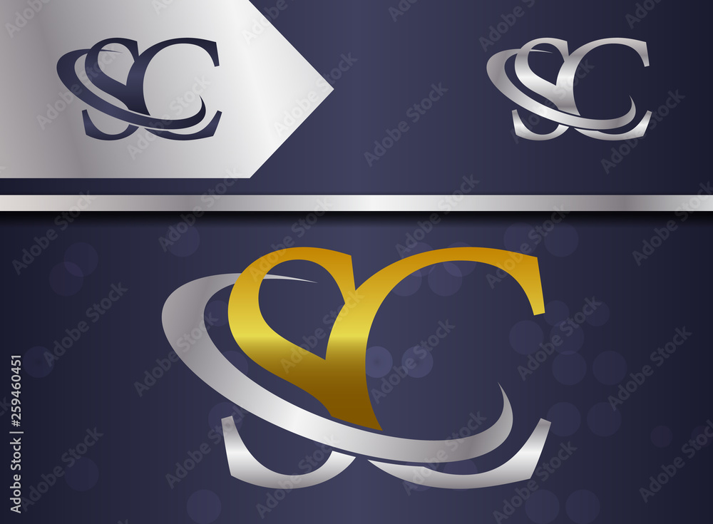 letter combination sc s c uppercase logo with gold and silver color for ...