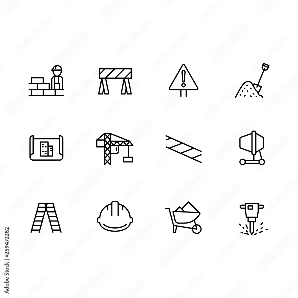 Simple set symbols building construction and engineering line icon ...