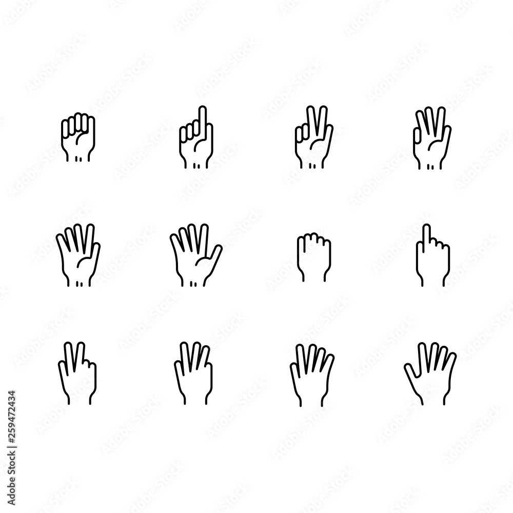 Simple set symbols hand and finge gesture line icon. Contains such icon ...