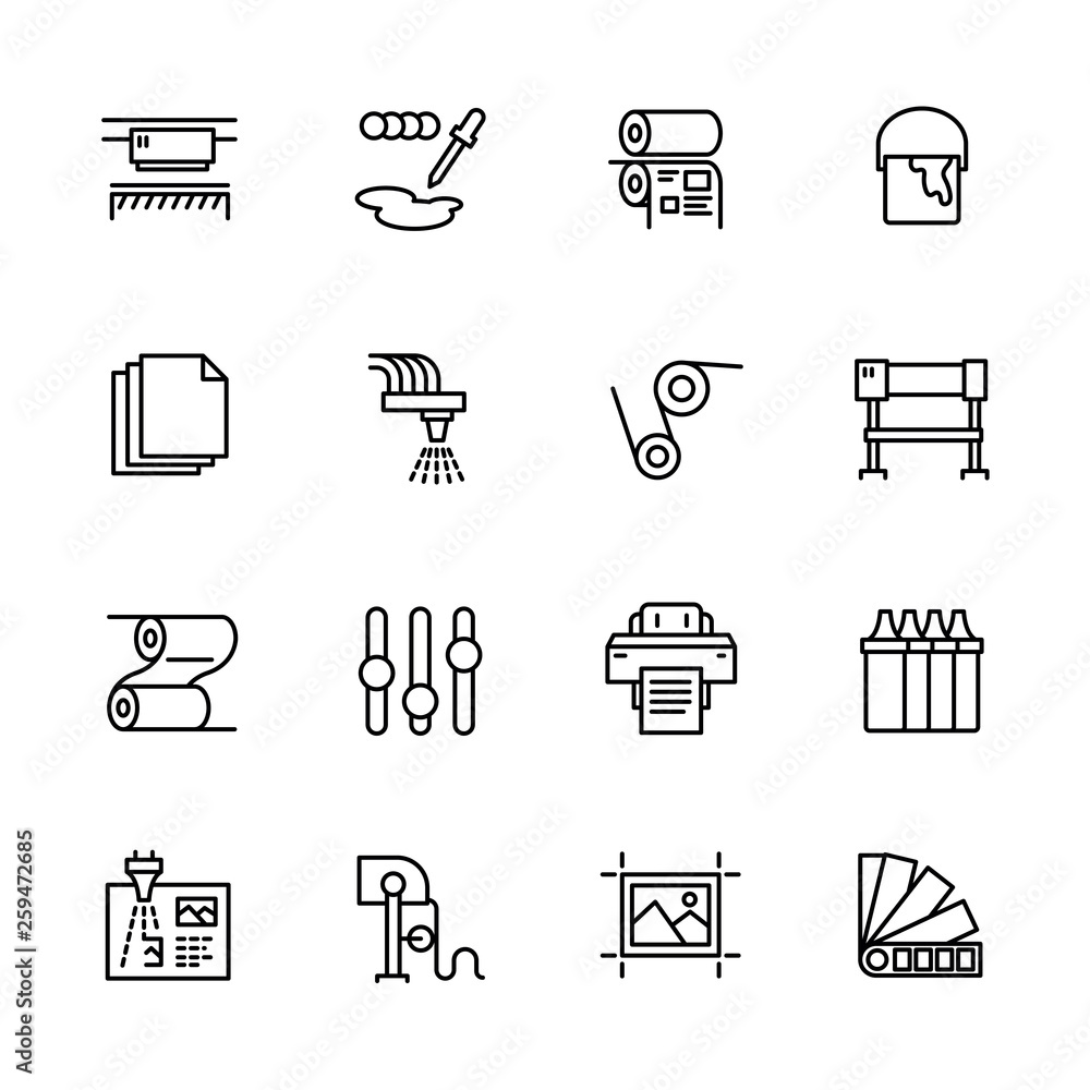 Printing house simple icon set. Contains such symbols printer, scanner ...