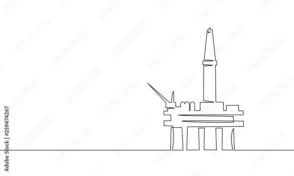 Single continuous line art ocean oil rig. Finance economy petrol ...