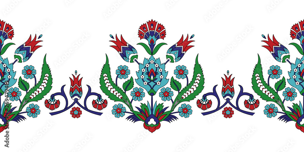 Turkish arabic pattern vector seamless border. Ottoman iznik tile ...