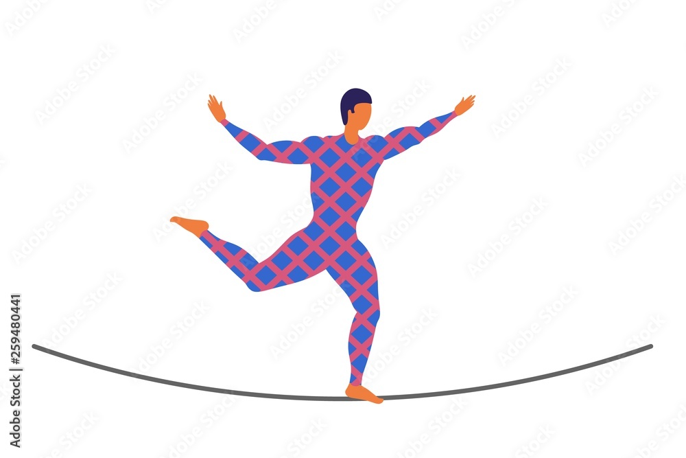 Vector ropewalker walker on a long rope on a white background ...