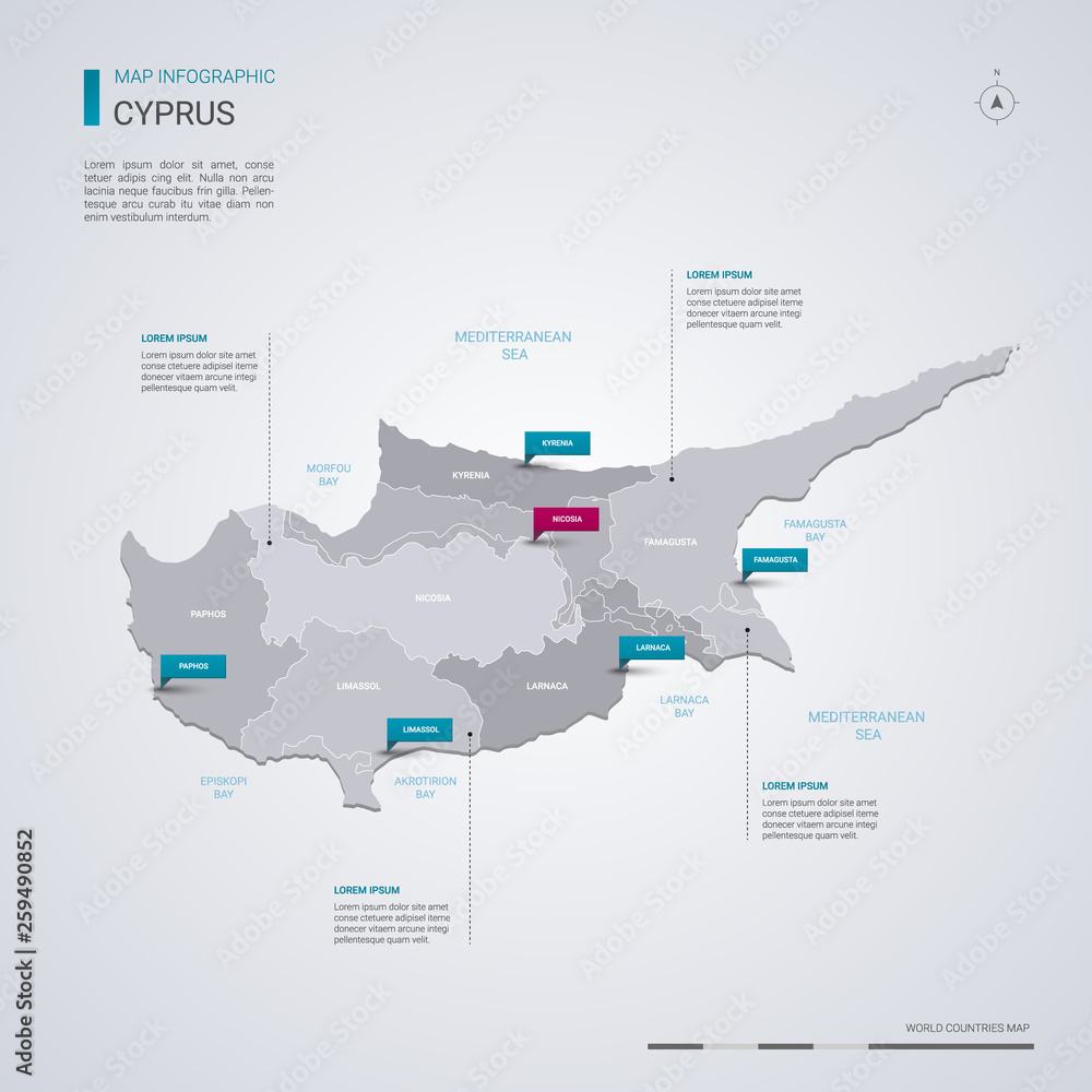 Fototapeta mapa świata dla dzieci Cyprus vector map with infographic ...