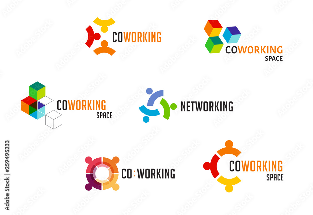 Coworking Space, networking zone logo and icons collection. Vector ...