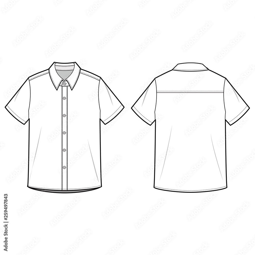 SHORT SLEEVE SHIRTS fashion flat sketch template Stock Vector | Adobe Stock