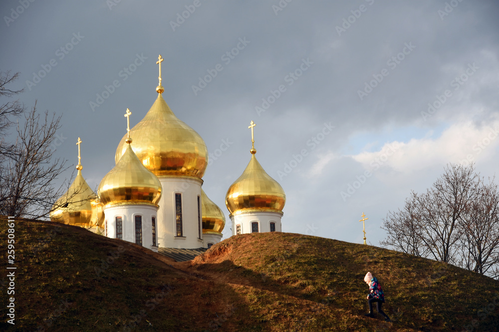 Dormition church. Kremlin in Dmitrov, old historical town in Moscow ...