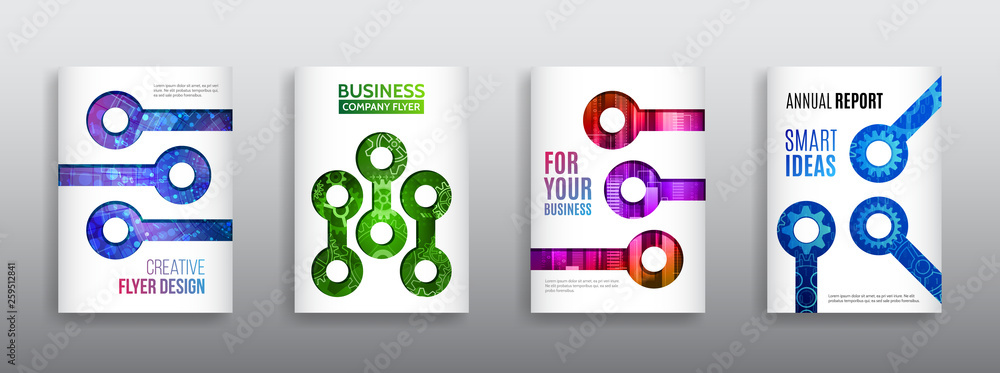 Technology communication element for brochure. Circuit board background ...