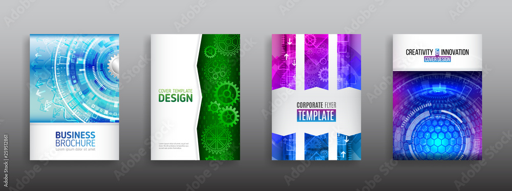 Abstract technology brochure templates. High tech cover design concept ...