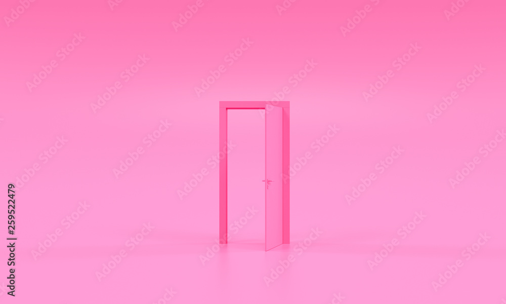 pink door opened stands Minimal idea space room and creative Background ...