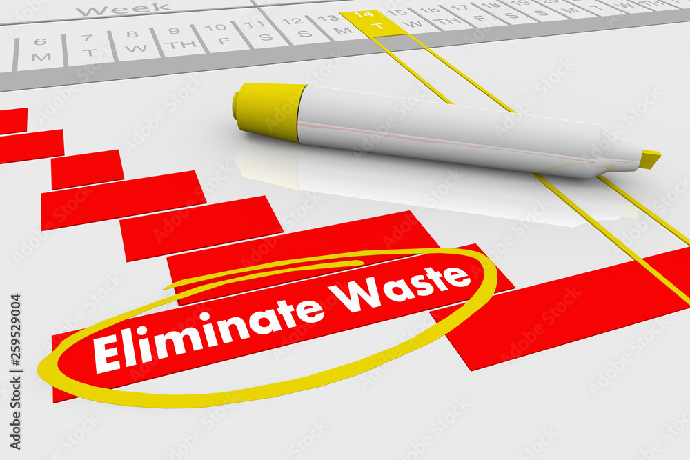Eliminate Waste Reduce Gantt Chart Plan 3d Illustration Stock ...