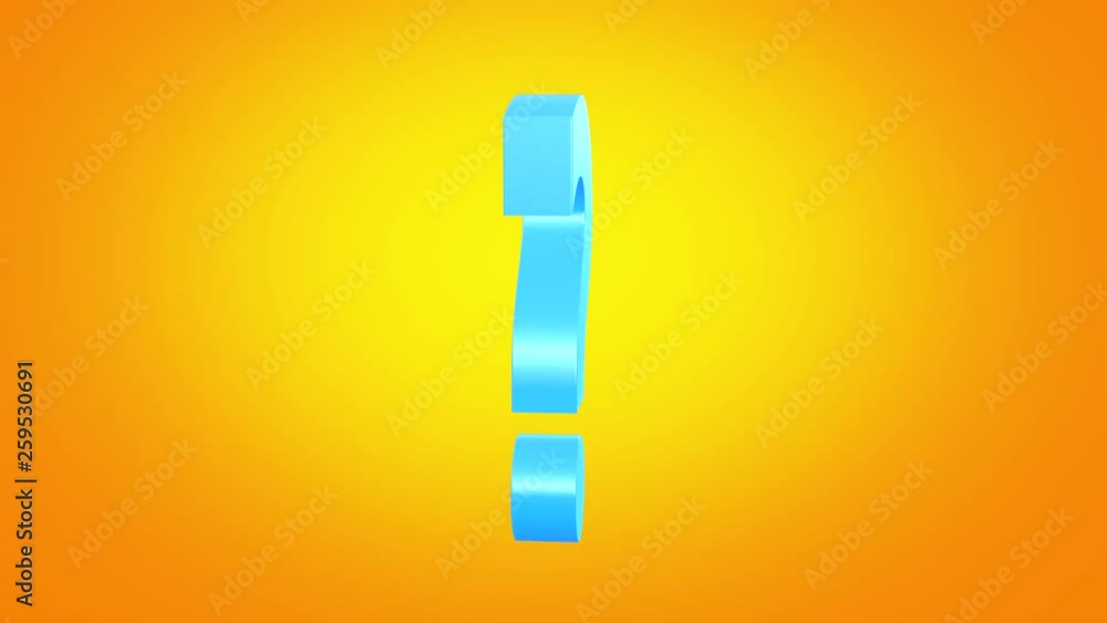 Blue question mark animated on orange gradient background seamless loop ...
