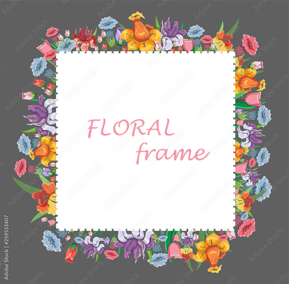 Watercolor floral frame. Border with flowers, template for your design ...