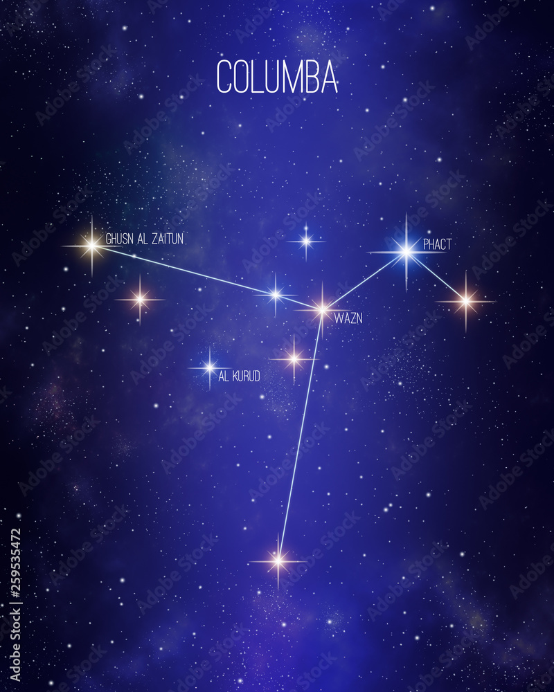 Columba the dove constellation on a starry space background with the ...