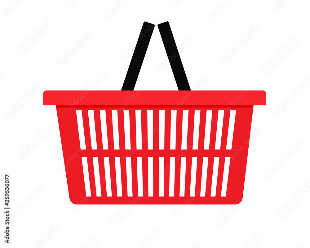Red shopping basket side view icon. Clipart image isolated on white ...