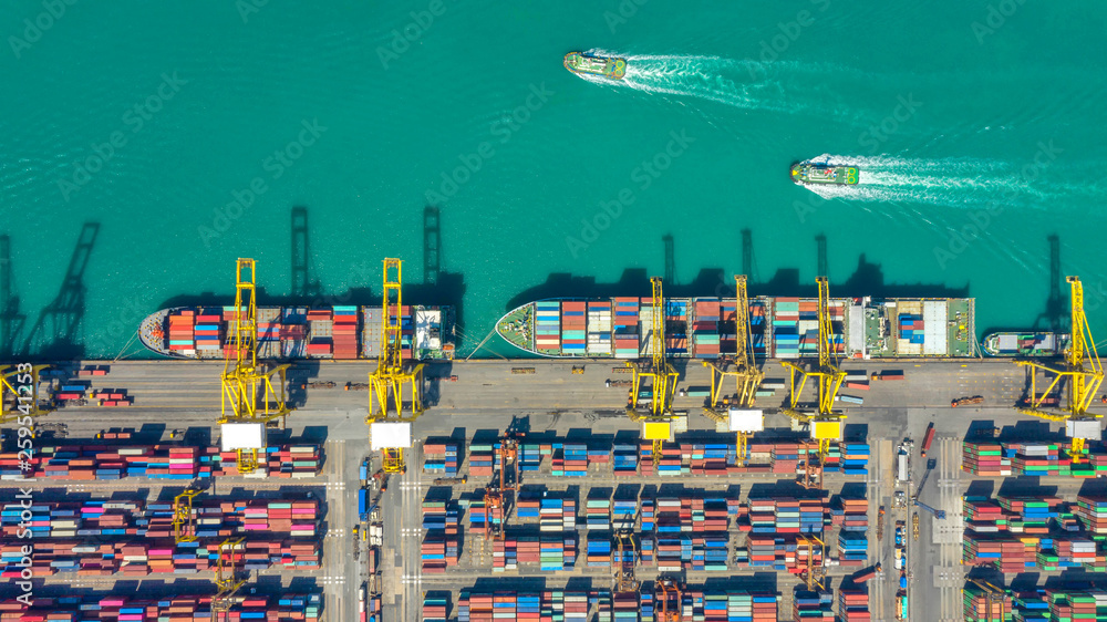 Container ship in export and import business logistics and ...