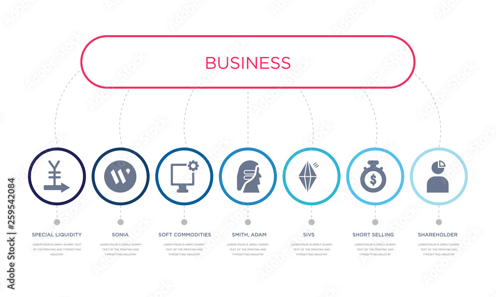 simple illustration set of 7 vector blue icons such as shareholder ...