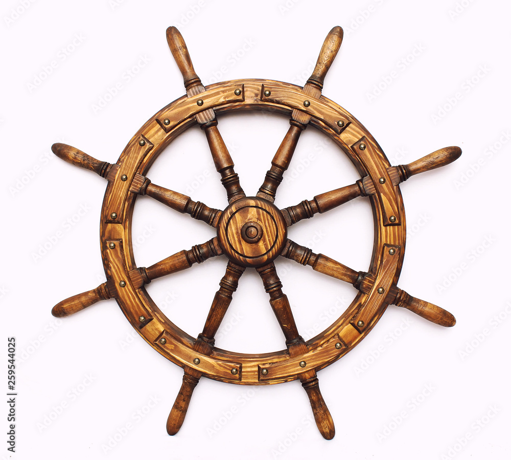 Steering hand wheel ship on white background Stock Photo | Adobe Stock