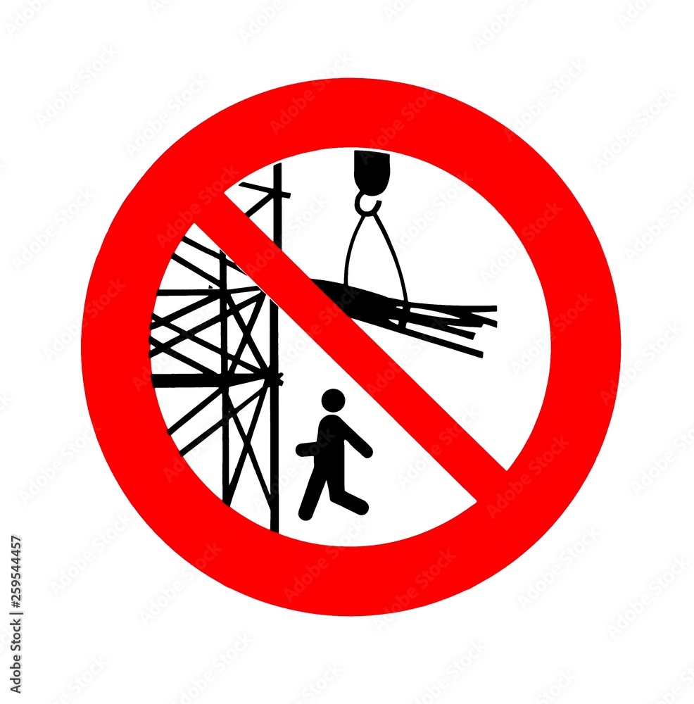 Overhead crane, stay out from under suspended load. Warning sign Stock ...