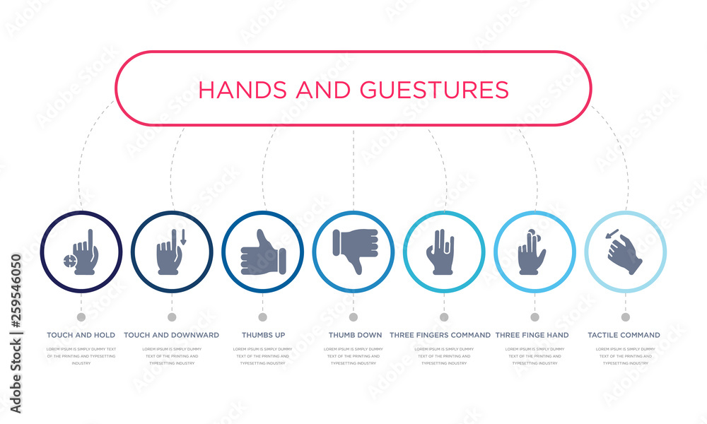 simple illustration set of 7 vector blue icons such as tactile command ...